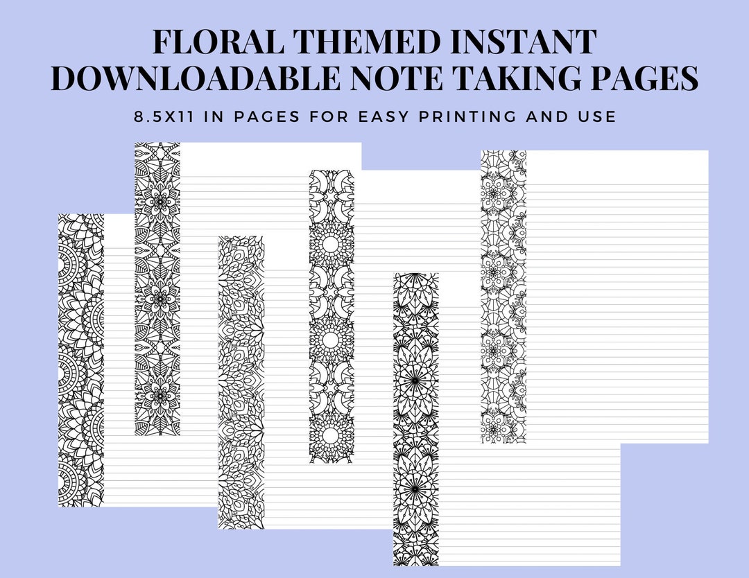 6 Unique Downloadable Note Taking Pages Featuring Floral Coloring Page ...