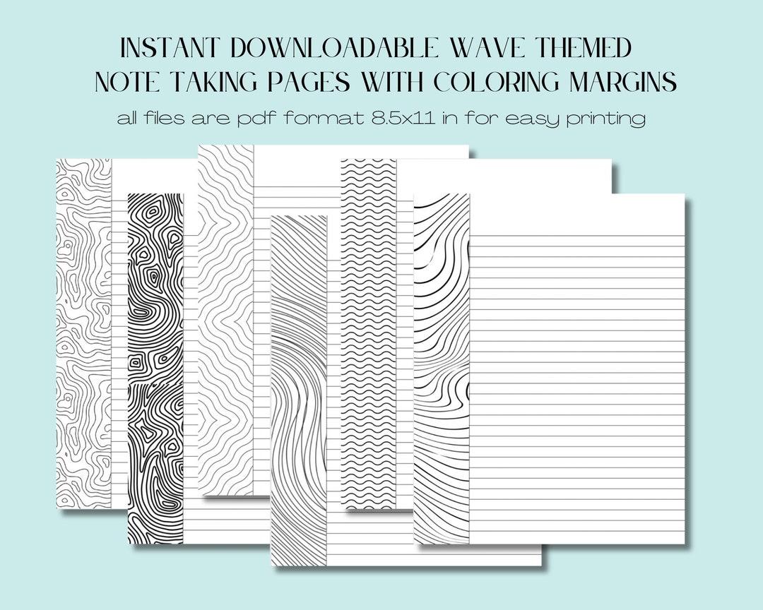 6 Unique Downloadable Note Taking Pages Featuring Coloring Page Margins ...