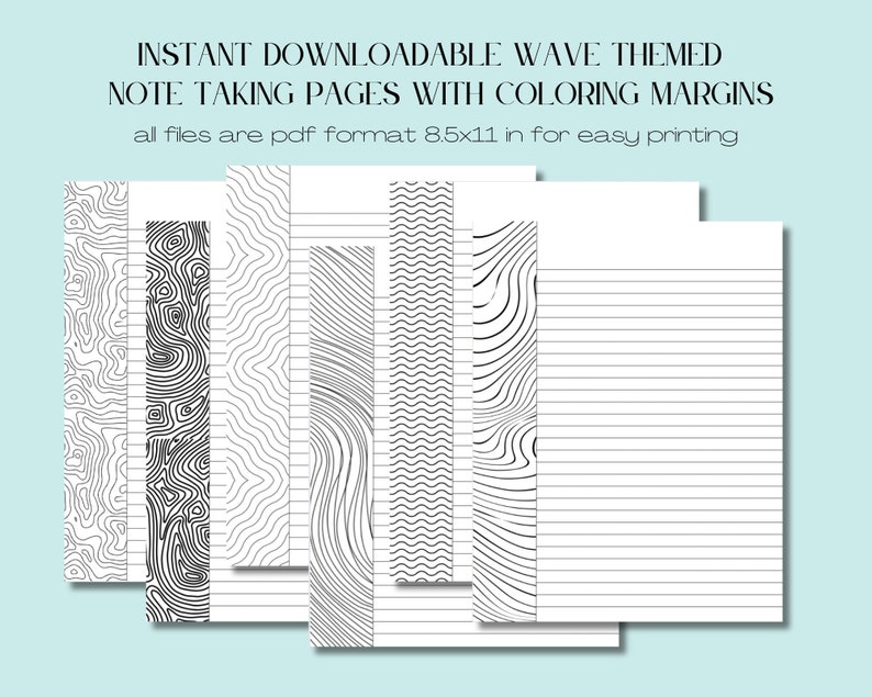 6 Unique Downloadable Note Taking Pages Featuring Coloring Page Margins ...