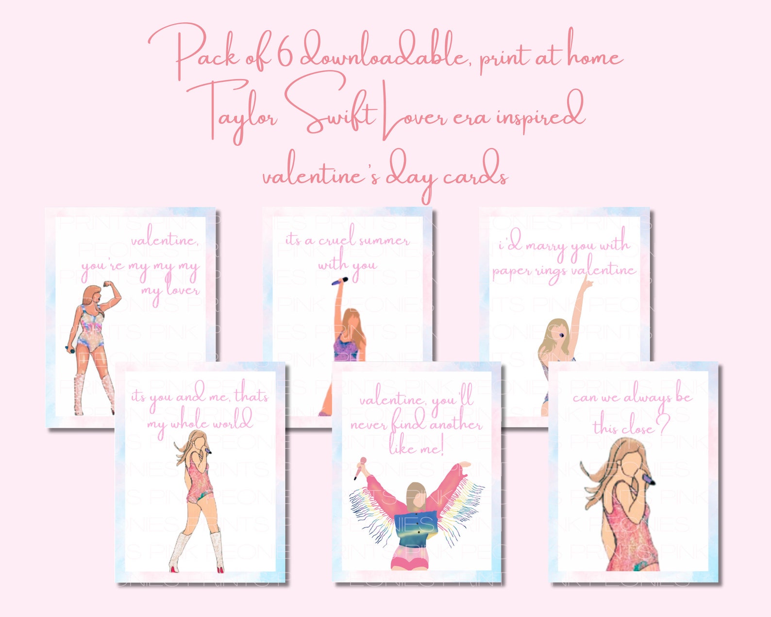 6 Taylor Swift Lover Era/album Instant Download Printable Valentines ...