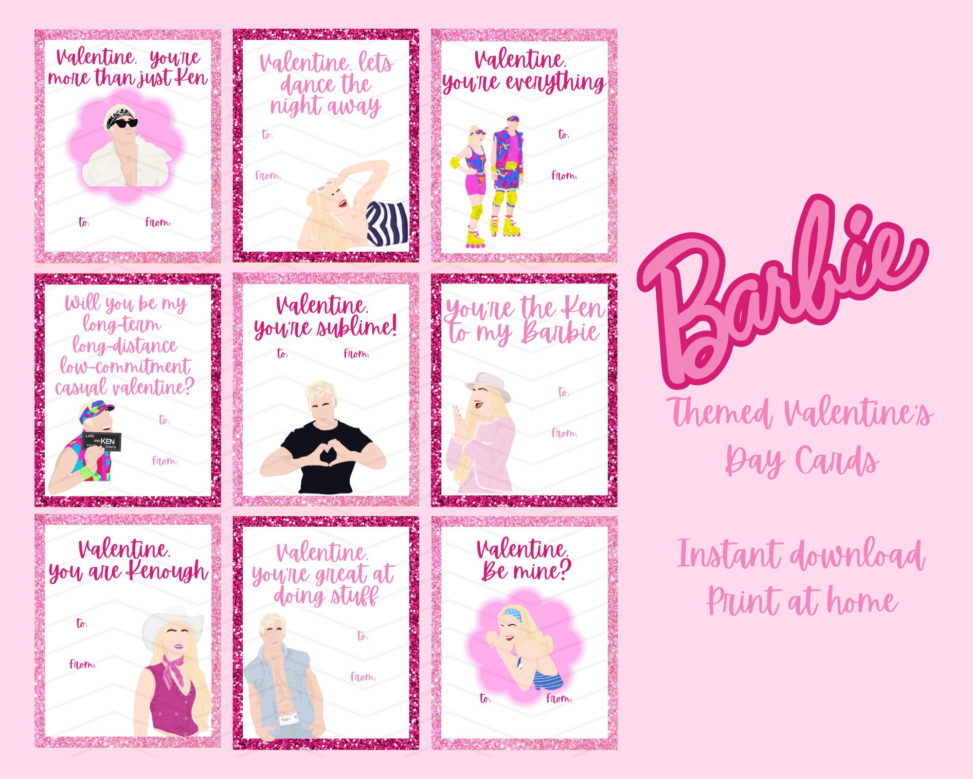 Pink Movie Instant Download Printable Valentines Day Cards, Kids ...
