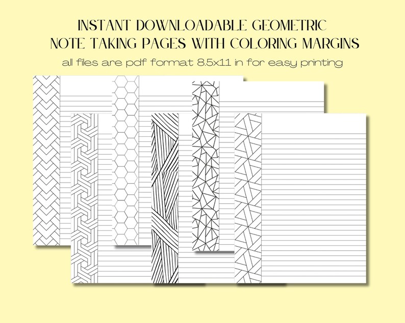 6 Unique Downloadable Note Taking Pages Featuring Coloring Page Margins ...