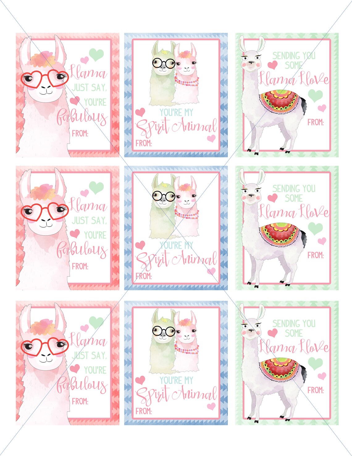 Llama Instant Download Printable Valentines Day Cards, Kids Valentine ...