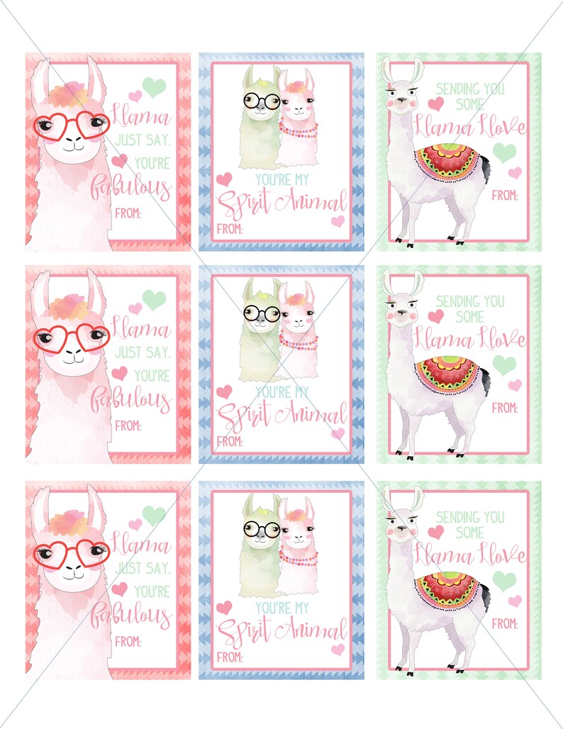 Llama Instant Download Printable Valentines Day Cards, Kids Valentine ...