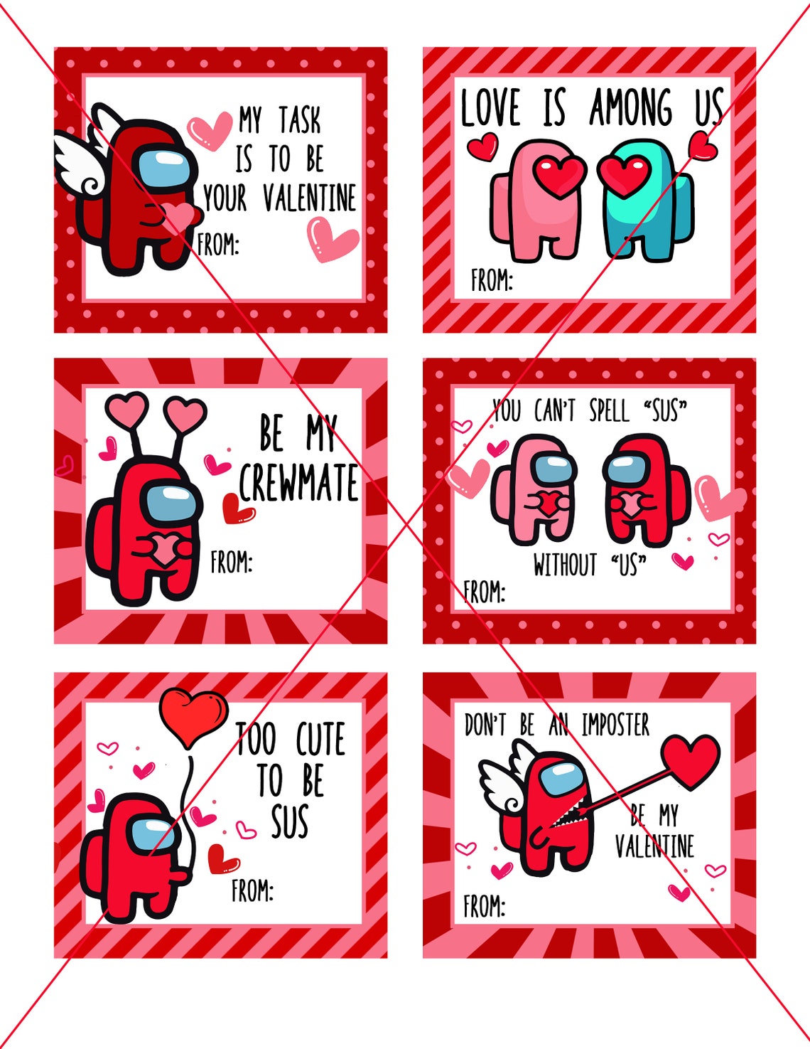Among Us Valentine Cards Instant Download Printable Kids | Etsy
