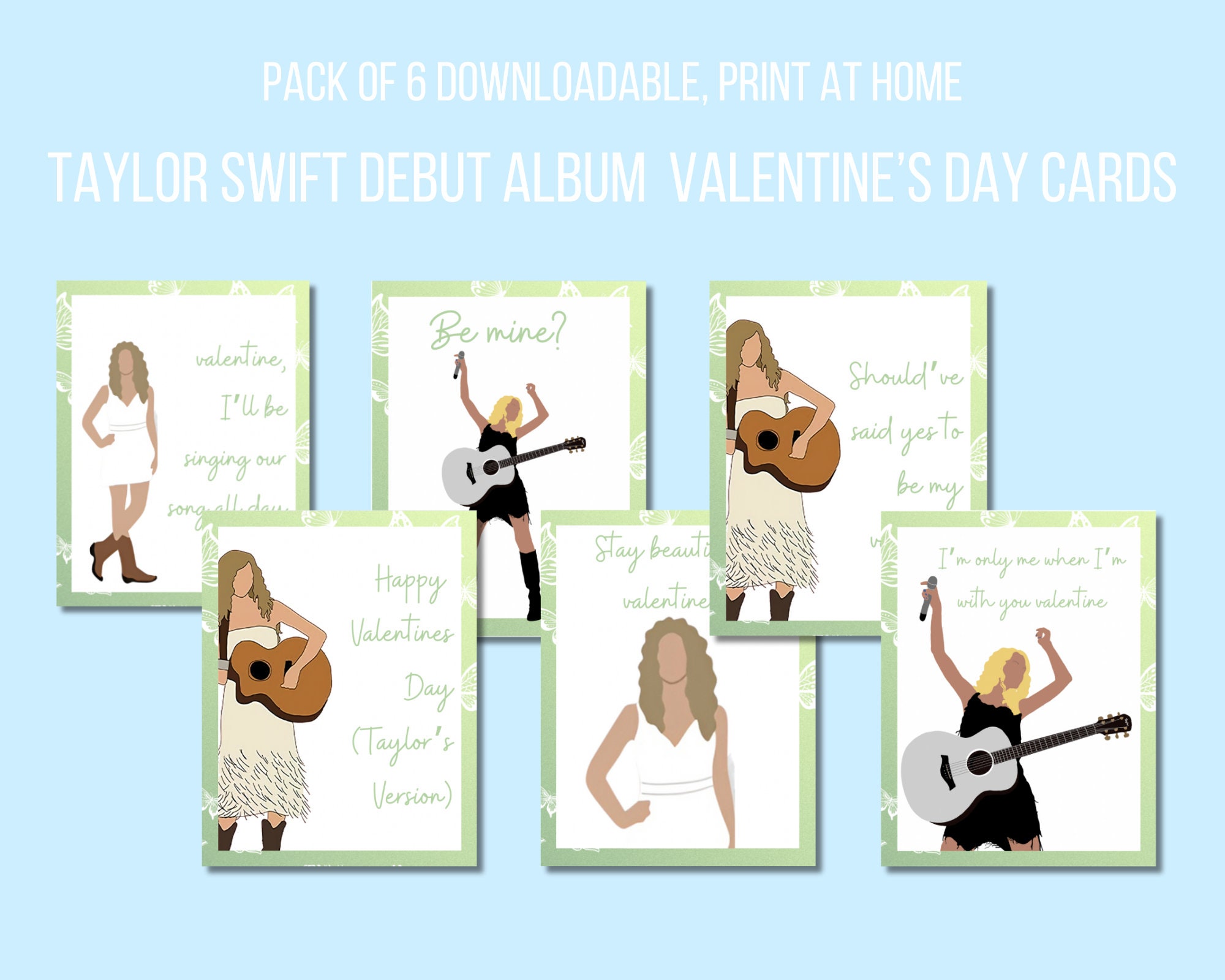 6 Taylor Swift Debut Era/album Instant Download Printable Valentines ...