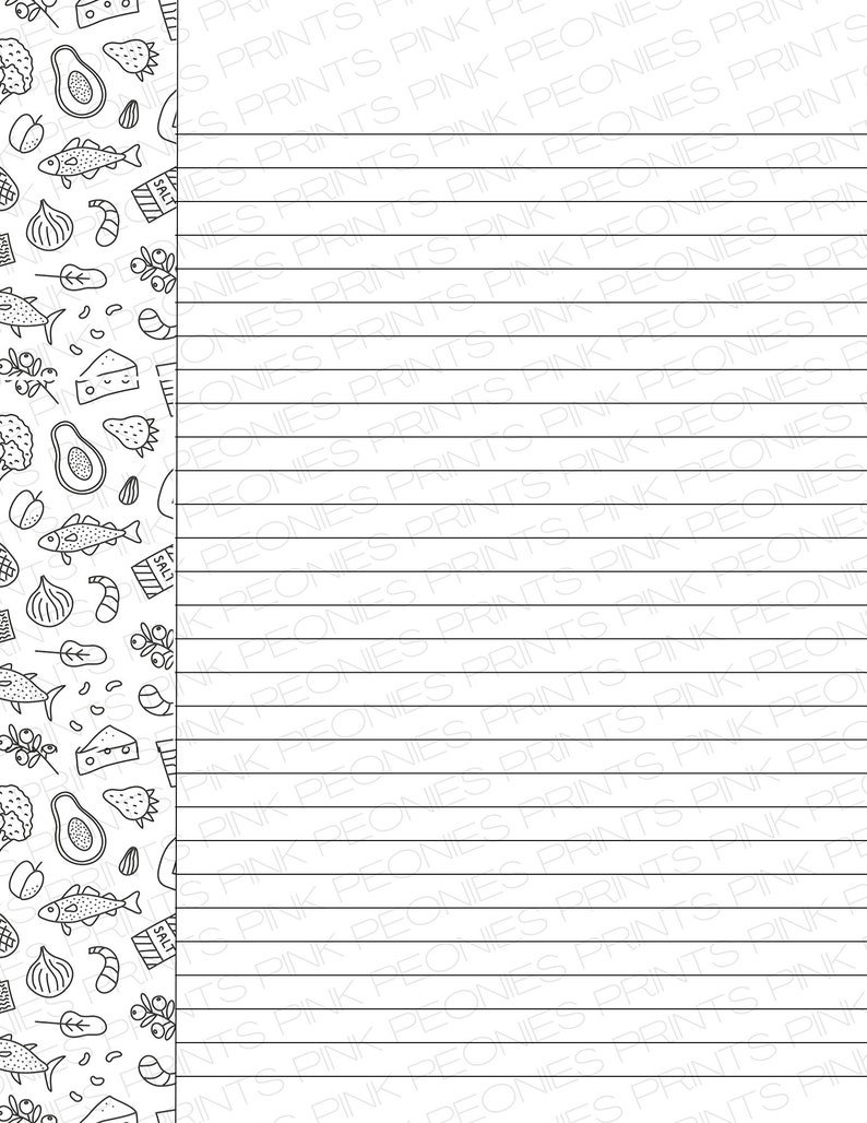 6 Unique Downloadable Food Note Taking Pages Featuring Coloring Page ...