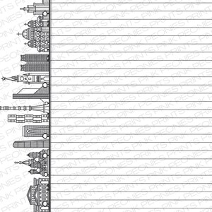 6 Unique Downloadable City Skyline Note Taking Pages Featuring Coloring ...