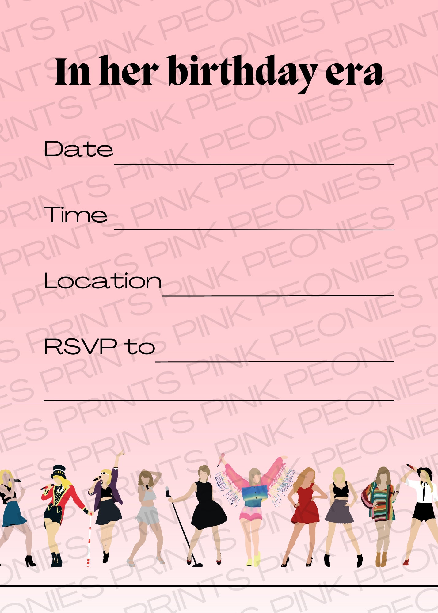 Taylor Swift Birthday Era Fill in the Blank Birthday Party Invitation ...
