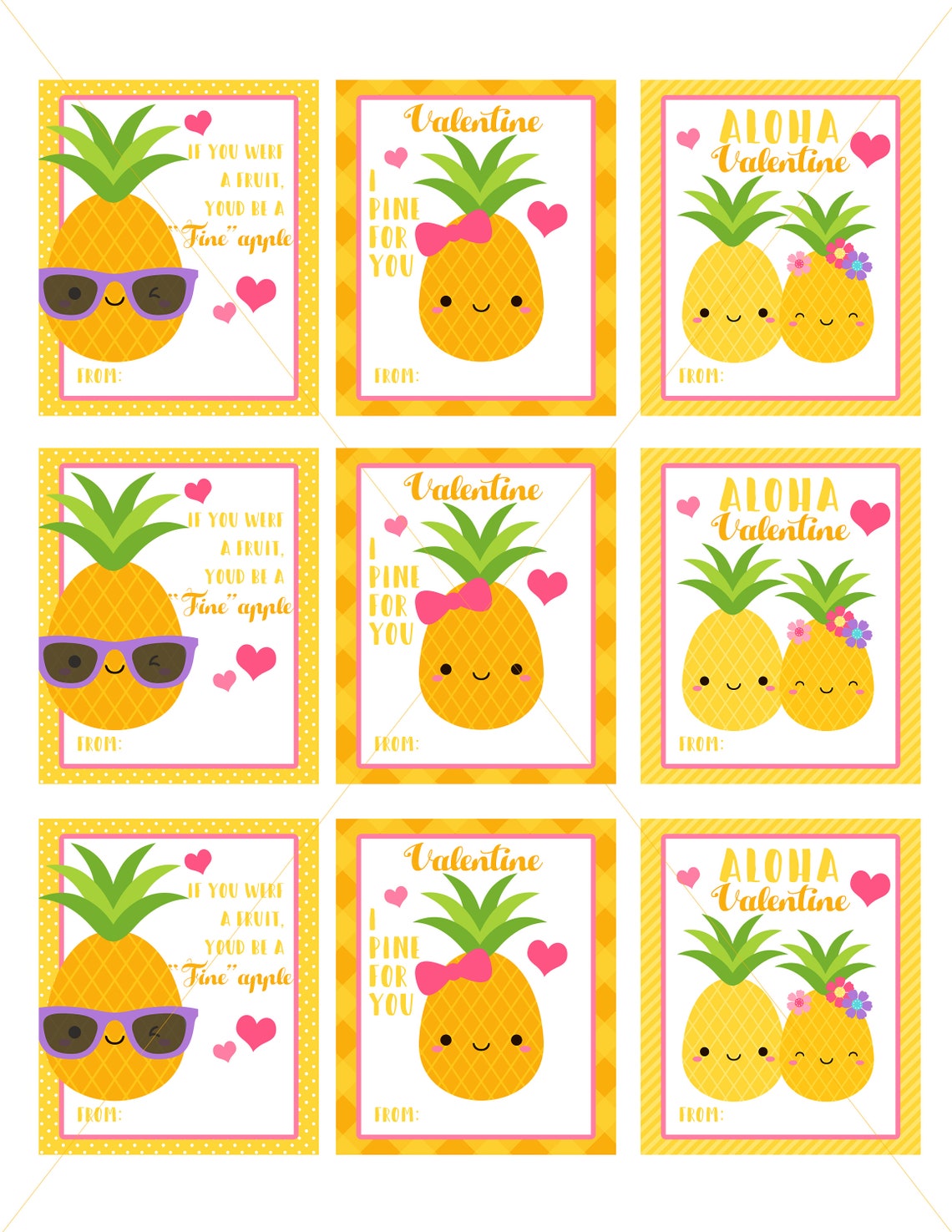 Pineapple Instant Download Printable Valentines Day Cards, Kids ...