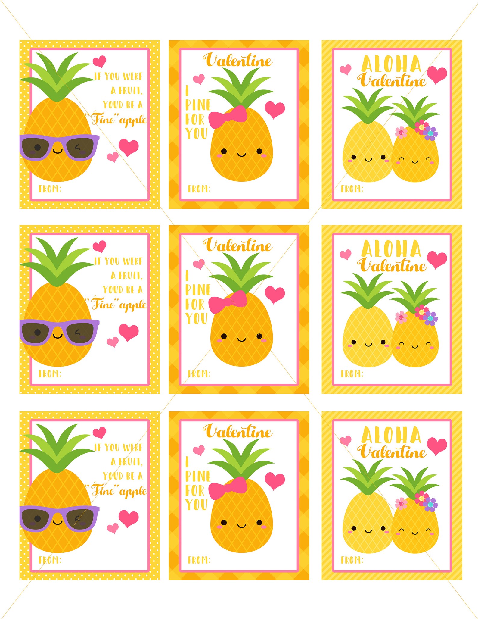 Pineapple Instant Download Printable Valentines Day Cards, Kids ...