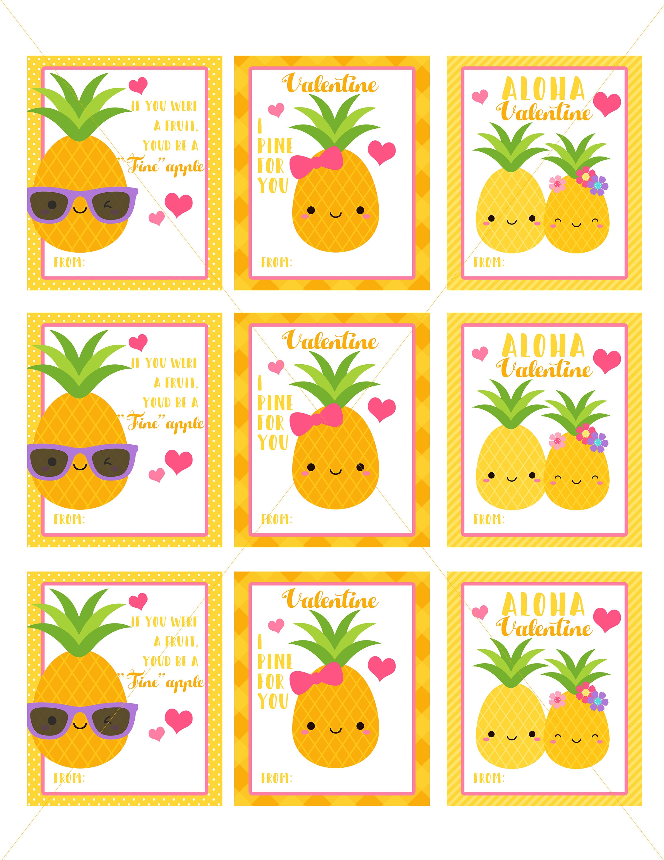 Pineapple Instant Download Printable Valentines Day Cards, Kids ...