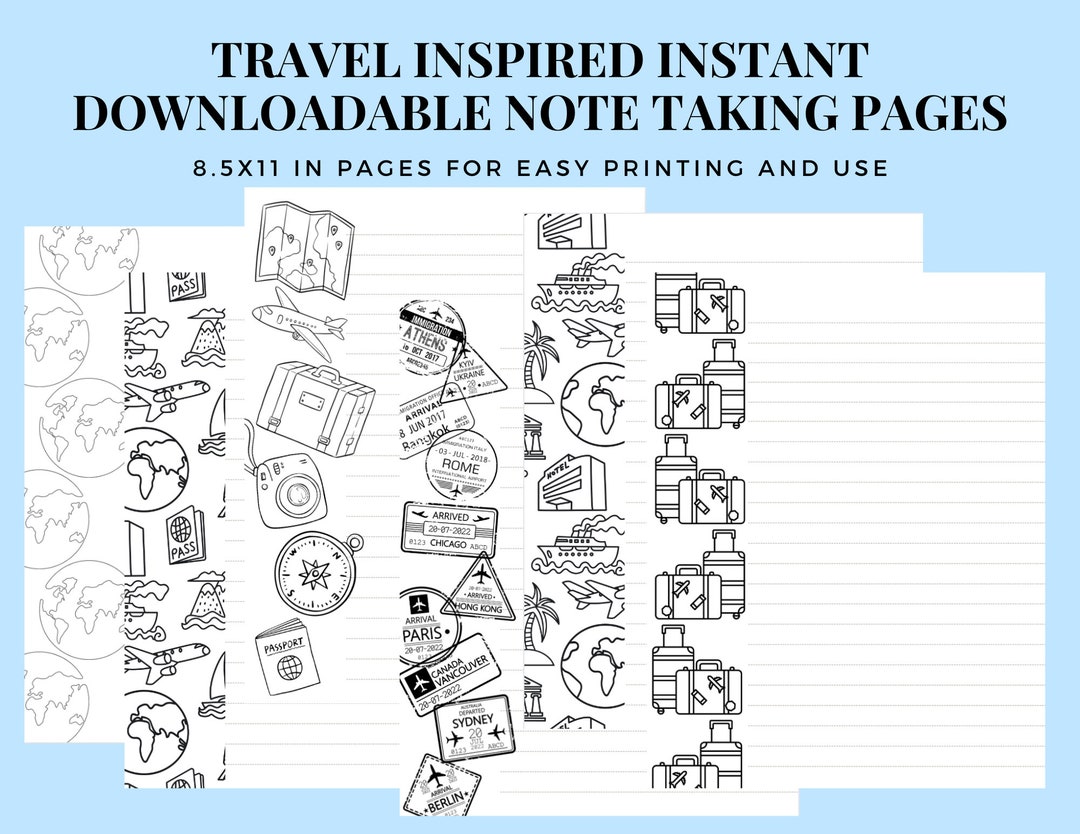 6 Unique Downloadable Note Taking Pages Featuring Travel Coloring Page ...