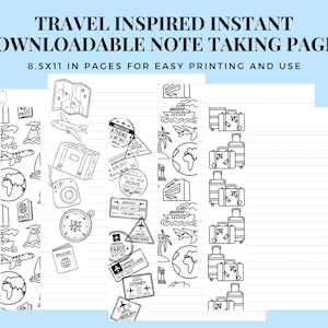 6 Unique Downloadable Note Taking Pages Featuring Travel Coloring Page ...