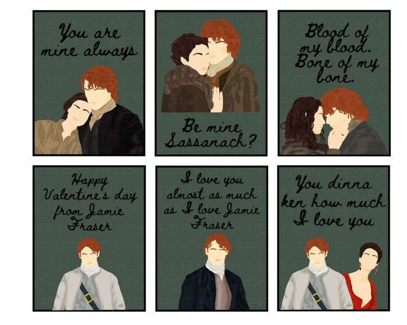 6 Outlander Instant Download Printable Valentines Day Cards, Kids ...
