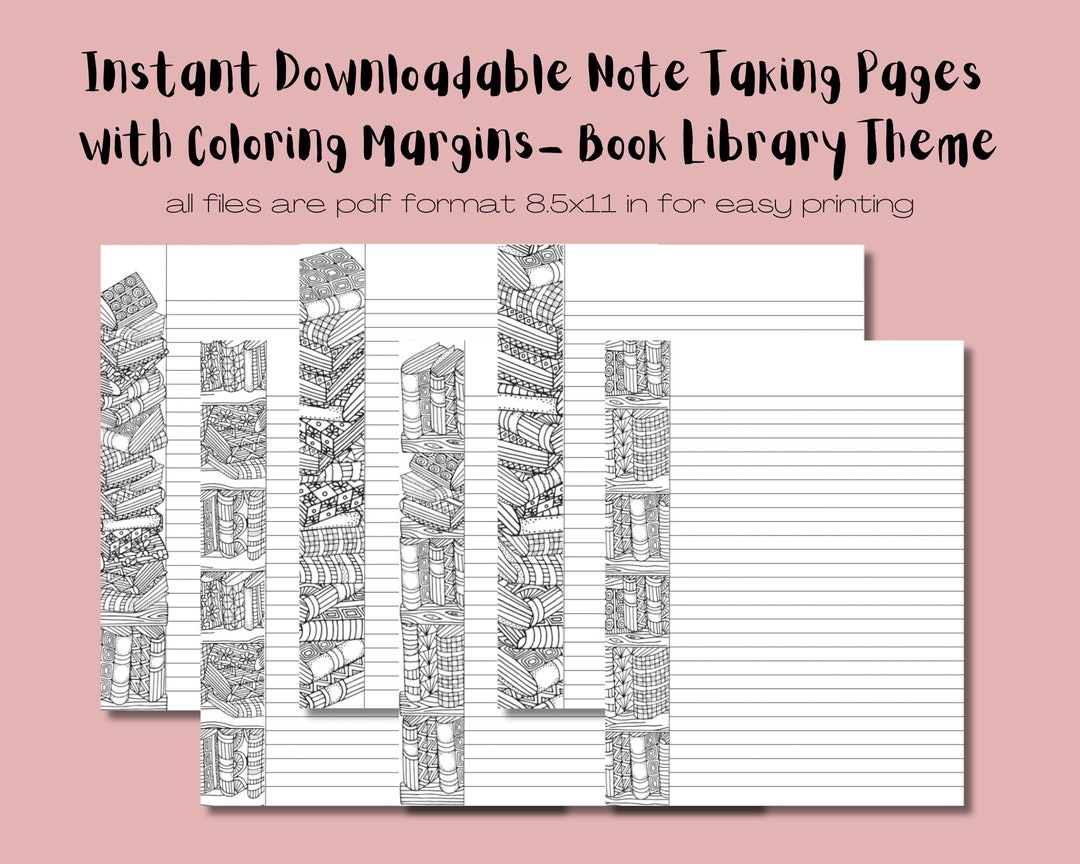 6 Unique Downloadable Books Note Taking Pages Featuring Coloring Page ...