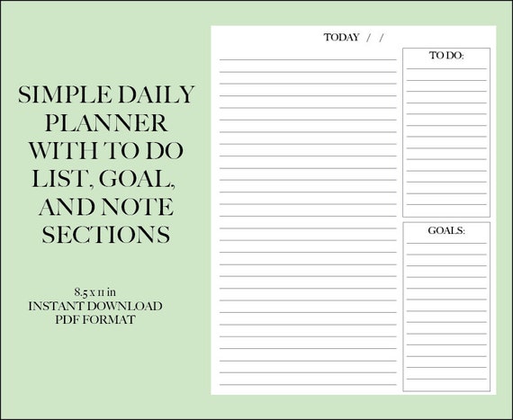 Simple Daily Planner Instant Download Notes To-do List - Etsy