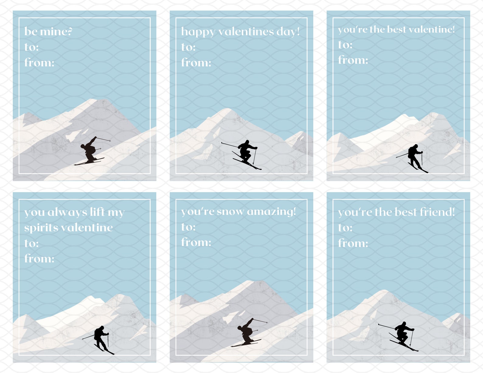 Ski Instant Download Printable Valentines Day Cards, Kids Valentine ...
