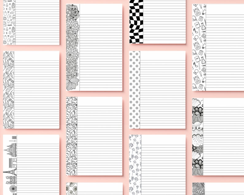 6 Unique Downloadable Note Taking Pages Featuring Coloring Page Margins ...