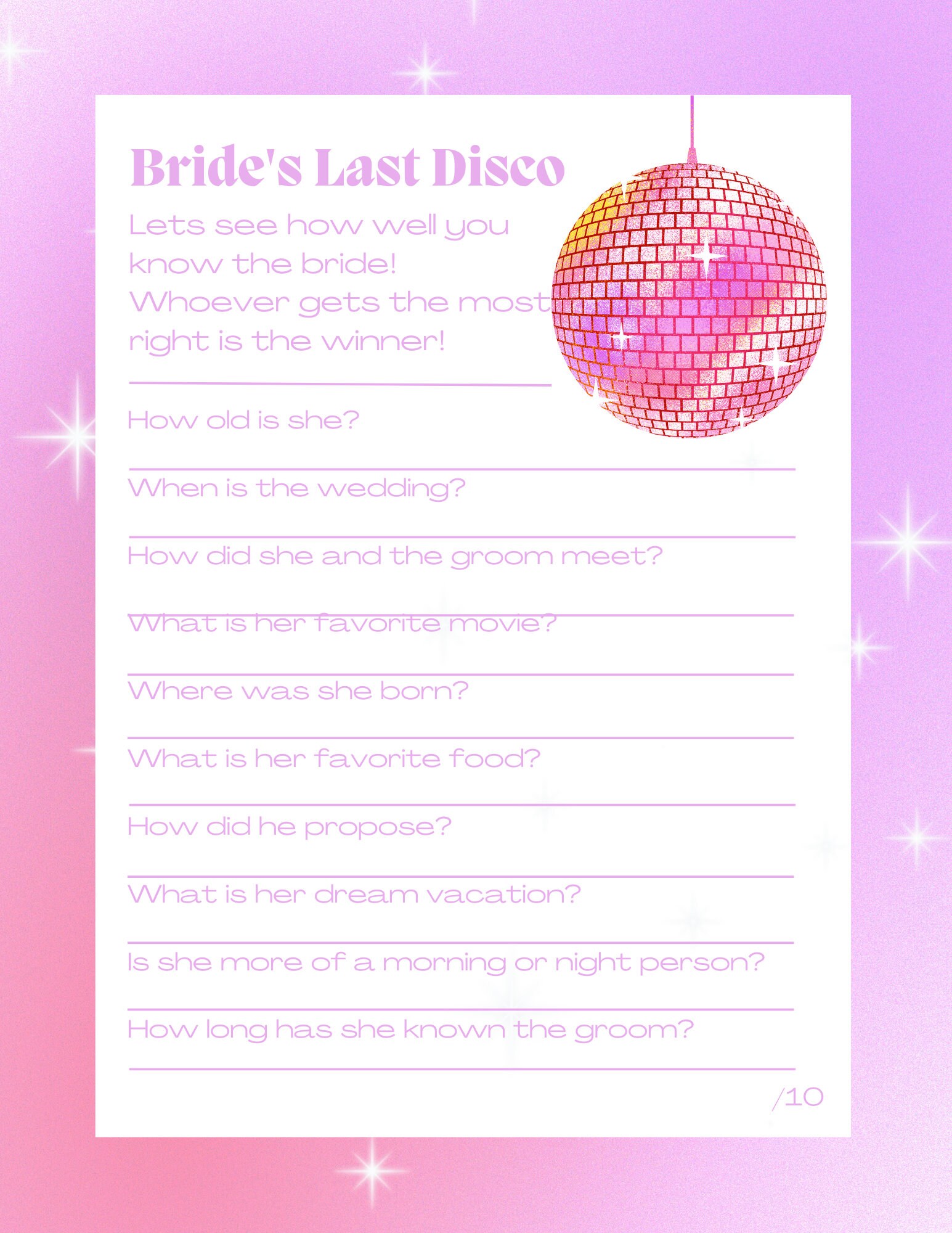 Disco Theme Bridal Shower Games Instant Download, Ready to Print ...