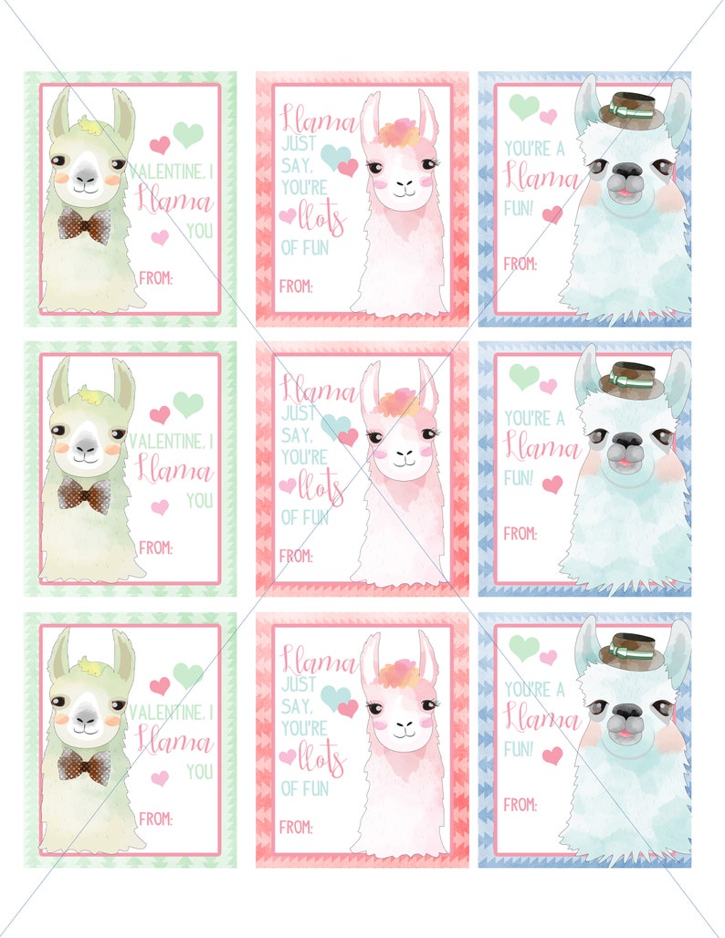 Llama Instant Download Printable Valentines Day Cards, Kids Valentine ...