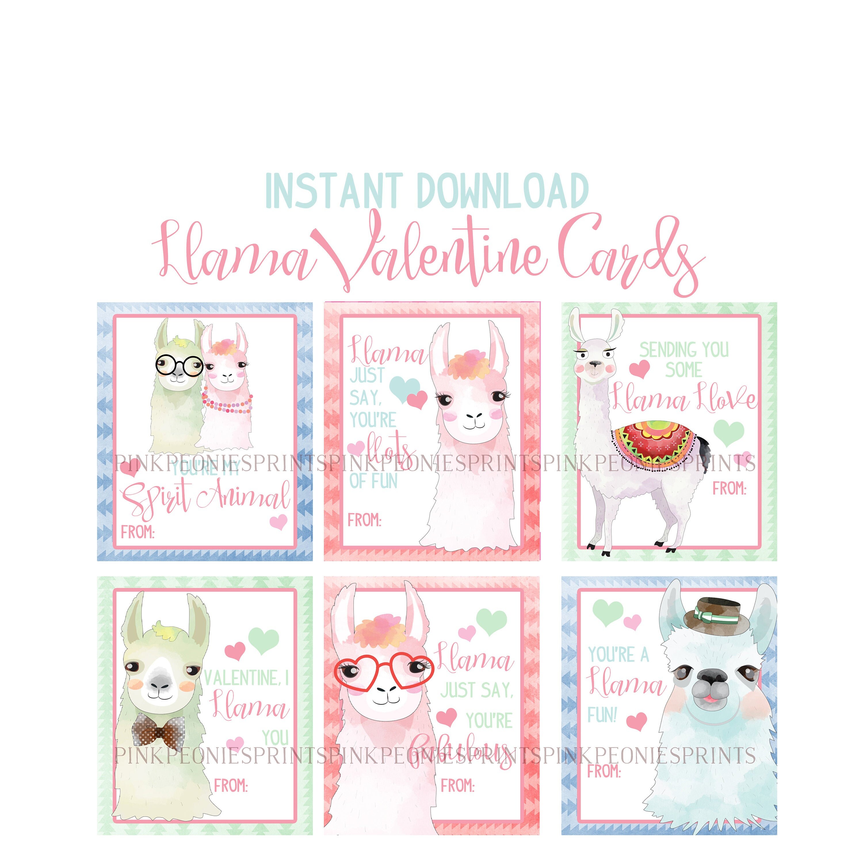 Llama Instant Download Printable Valentines Day Cards, Kids Valentine ...