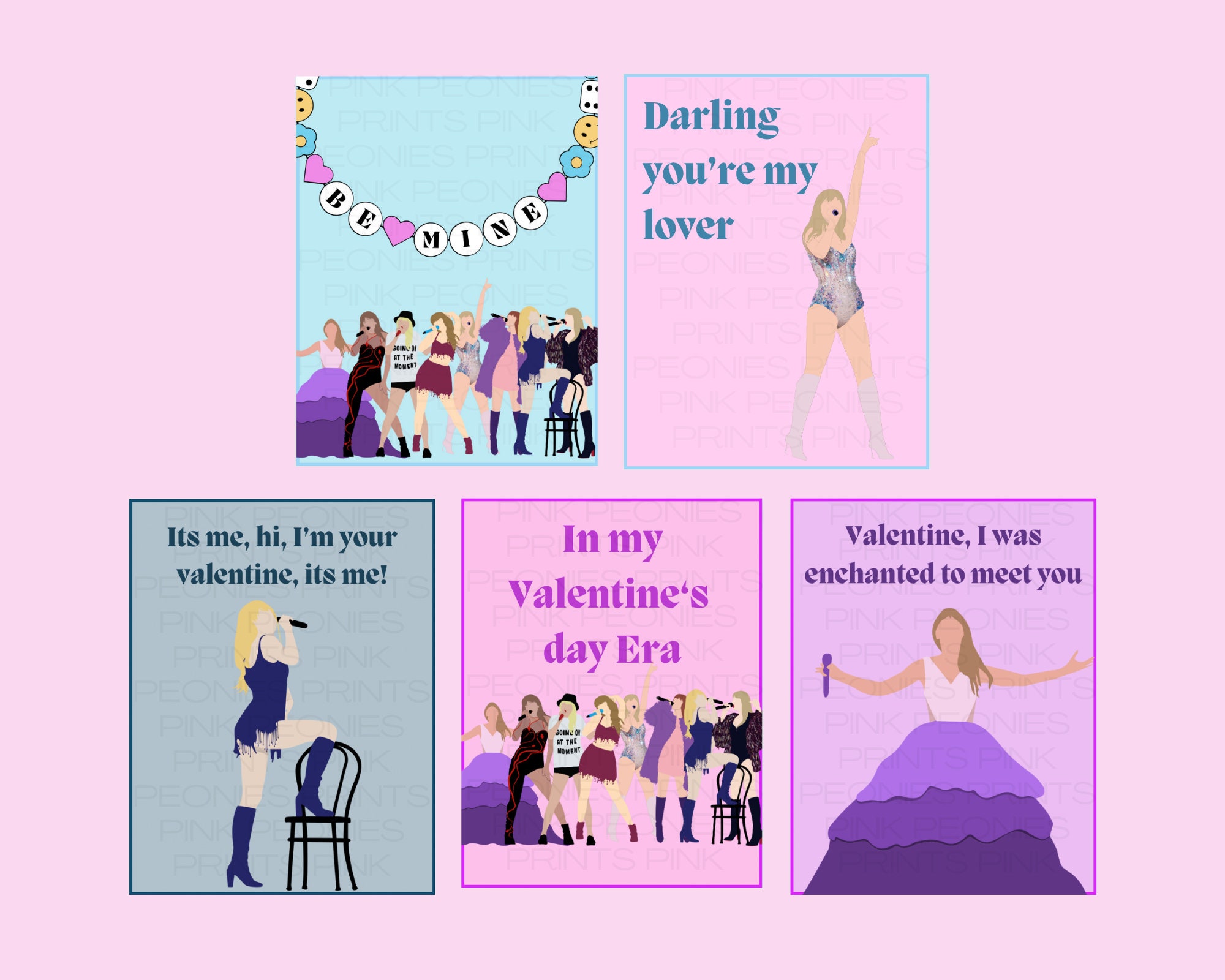 5 Taylor Swift Eras Tour Valentines Day Cards, Kids Valentine Cards ...
