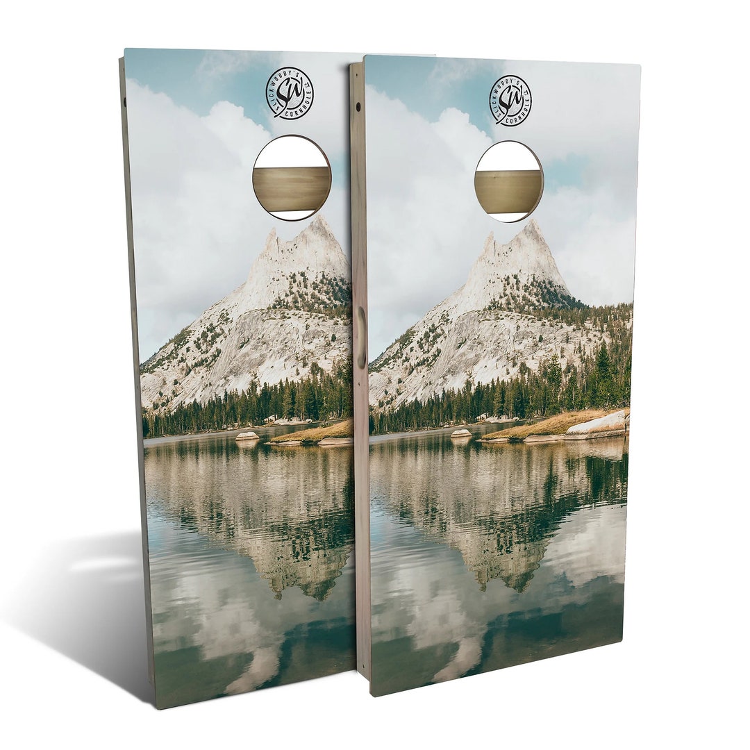 Cornhole Boards: Mountain Lake Design for Outdoor Fun (8 Bags Included ...