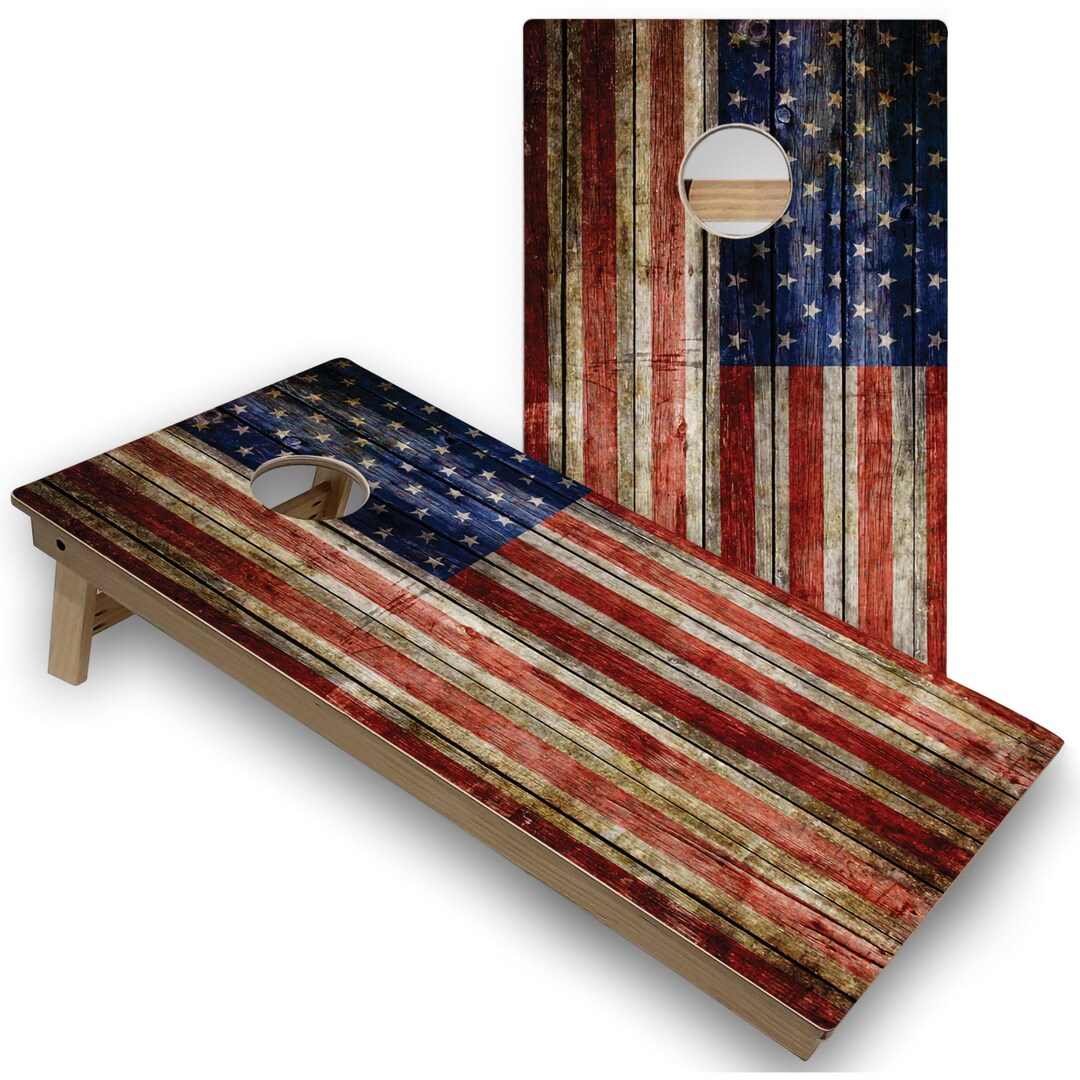 American Flag Rustic Cornhole Boards - Outdoor Lawn Game - Perfect for ...