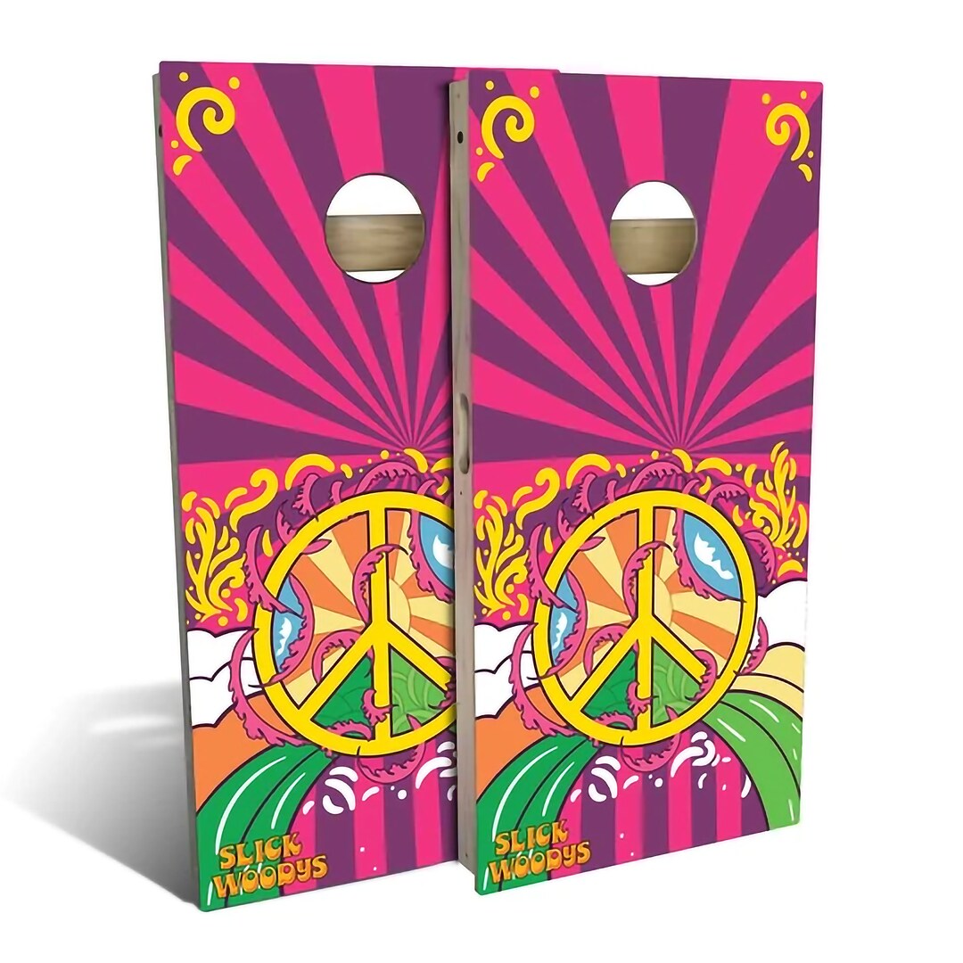 Retro 70s Peace Symbol Cornhole Boards Outdoor Lawn Game Perfect for ...