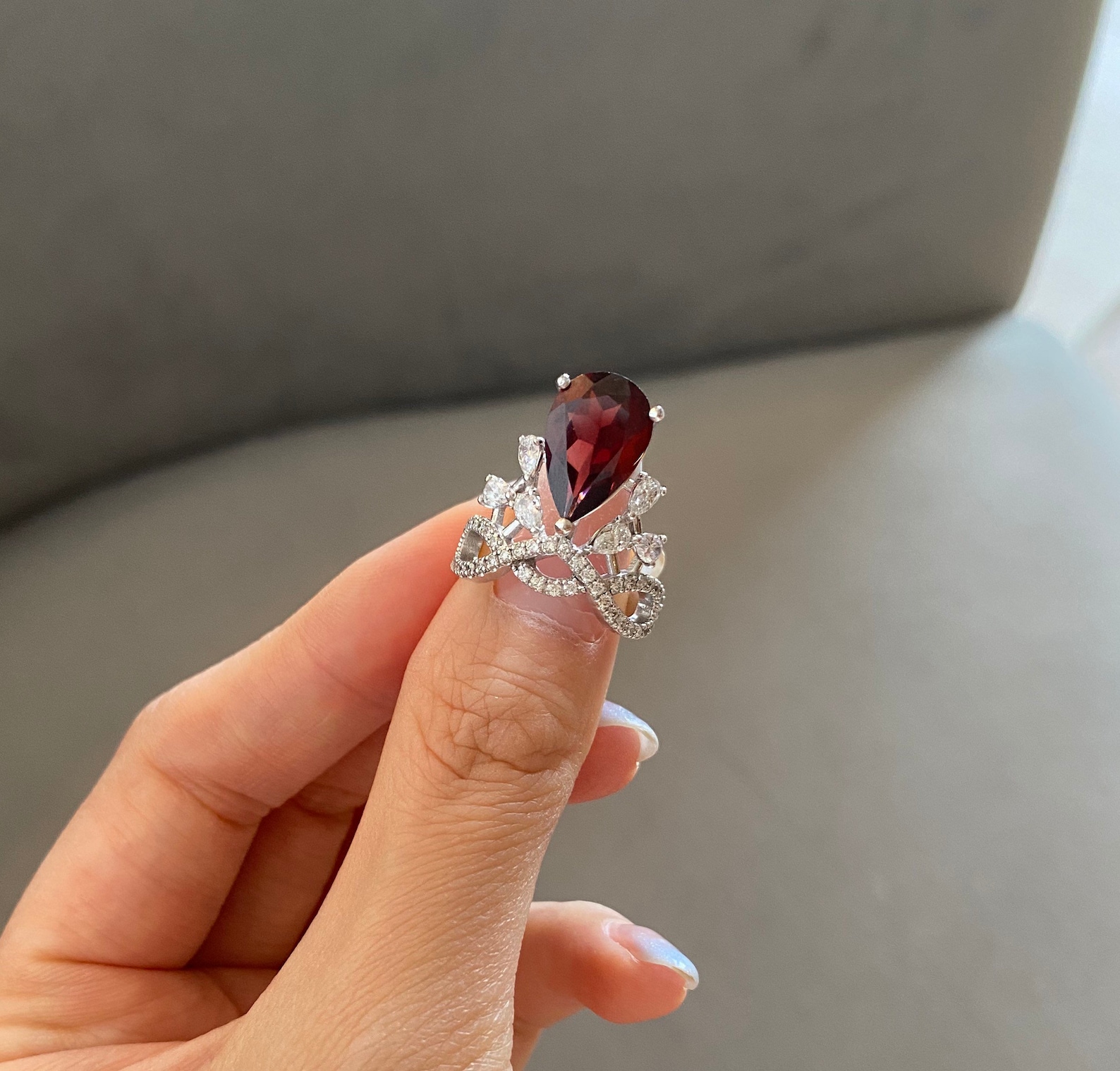 Pear Shape Garnet With Diamonds Twisted Band - Etsy