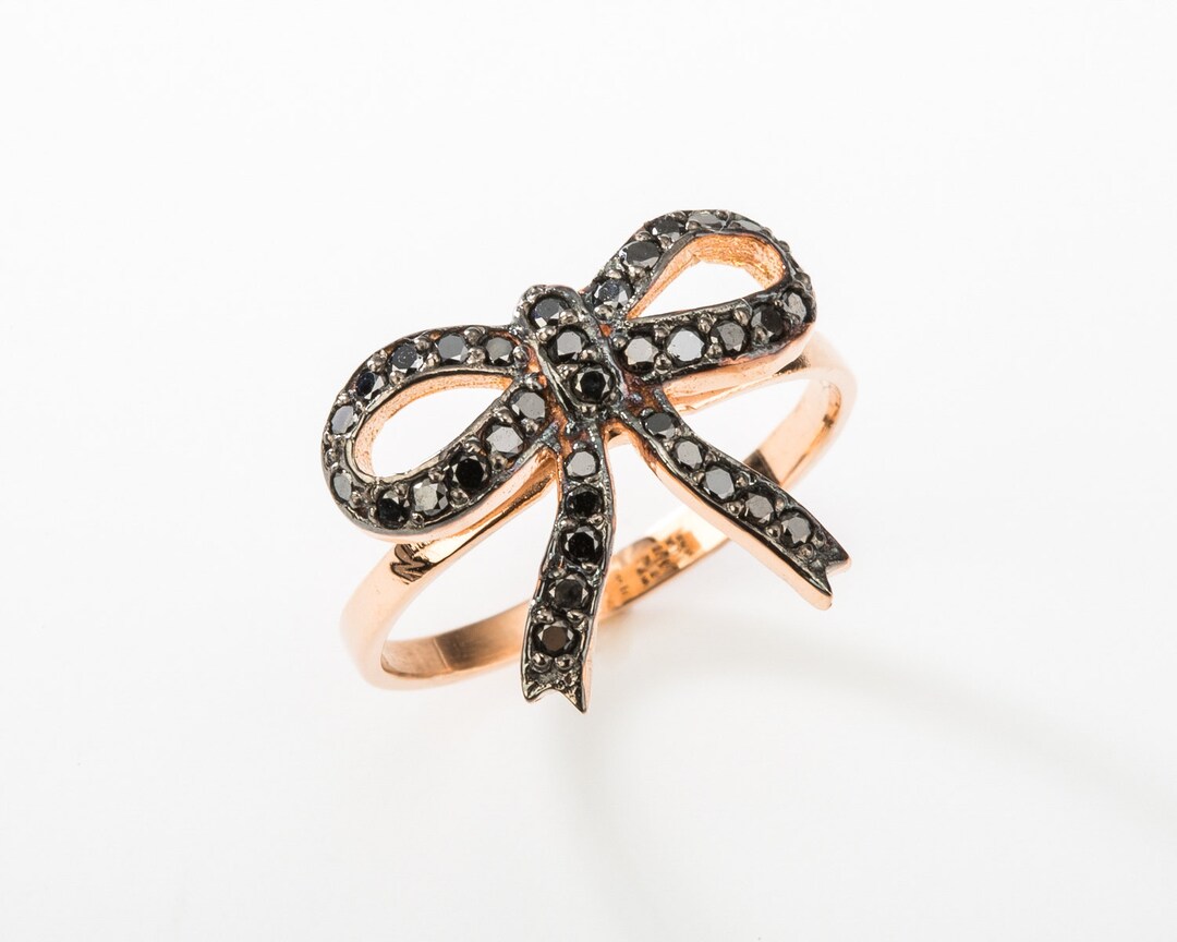 Black Diamond Mini Bow Ring - Etsy