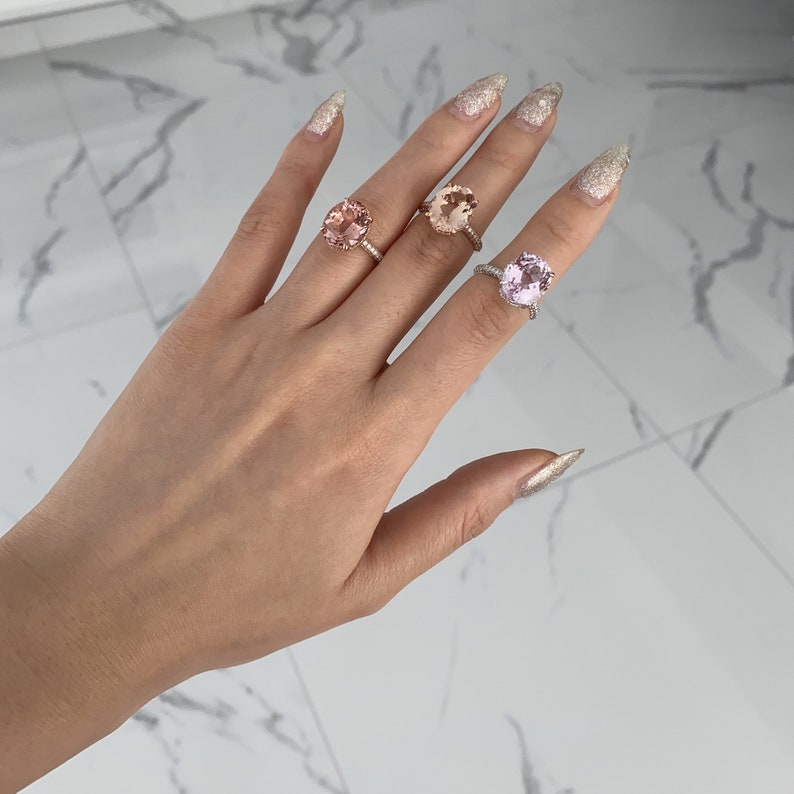 Oval Shape Peach Morganite Double Side Halo Ring - Etsy