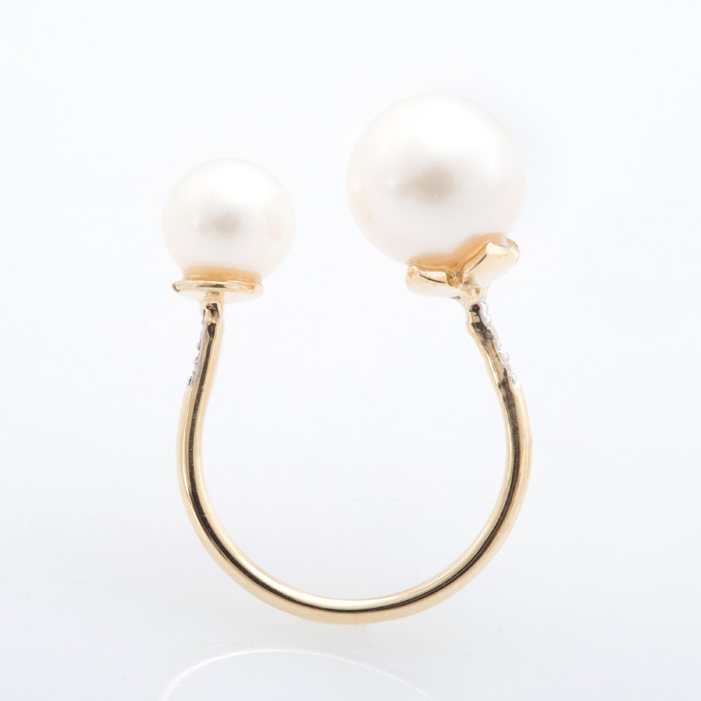 Fresh Water Pearl Ring With Diamonds Side Ring - Etsy