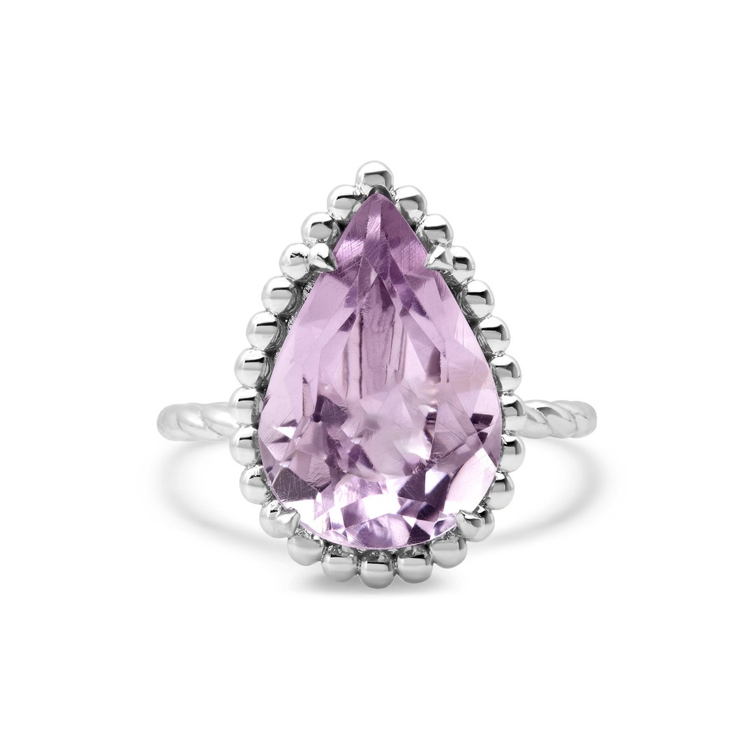 Pear Shape Amethyst White Gold Setting Twisted Band / February ...