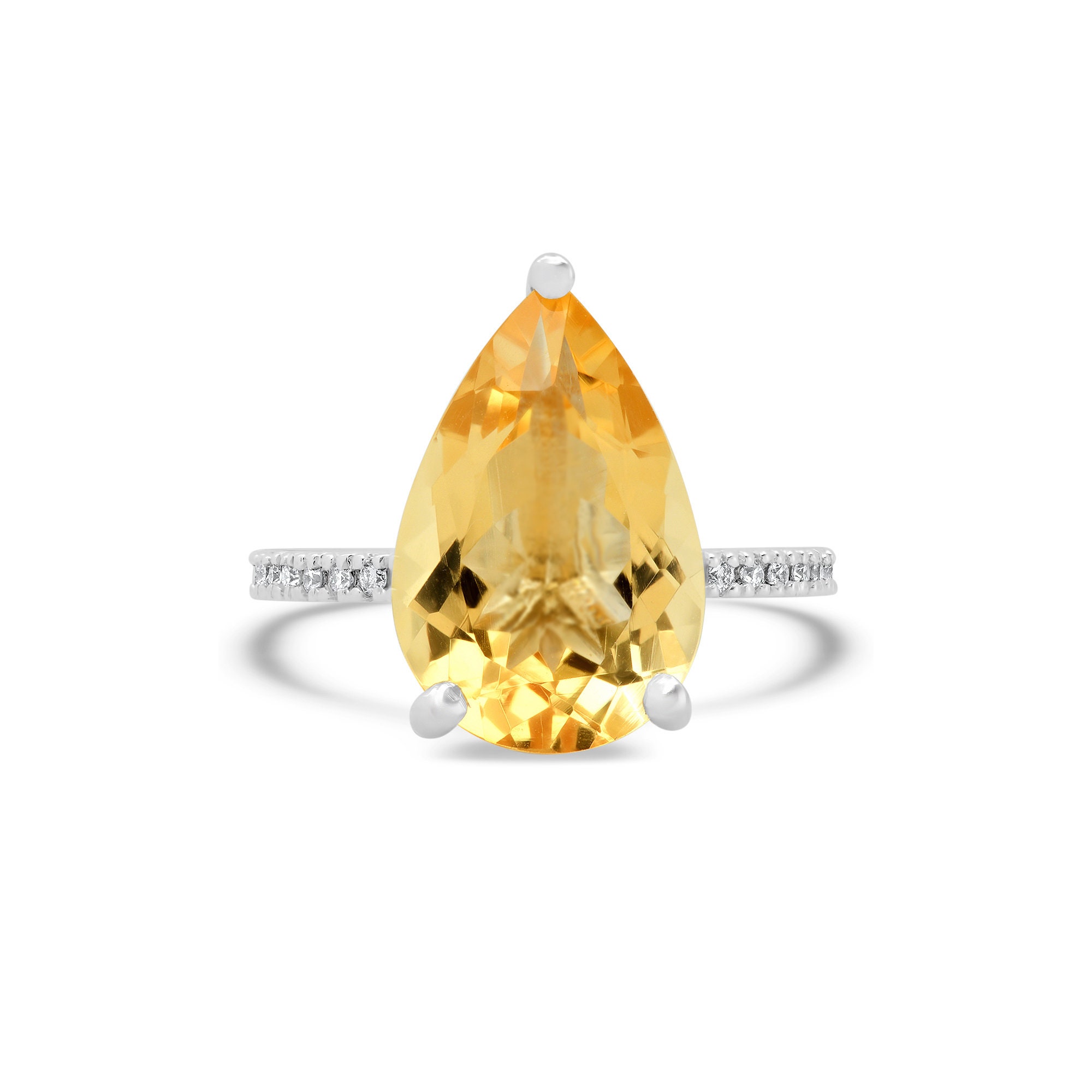 Pear Shape Yellow Stone Diamond Pave Ring / Luxury Jewelry / Engagement ...