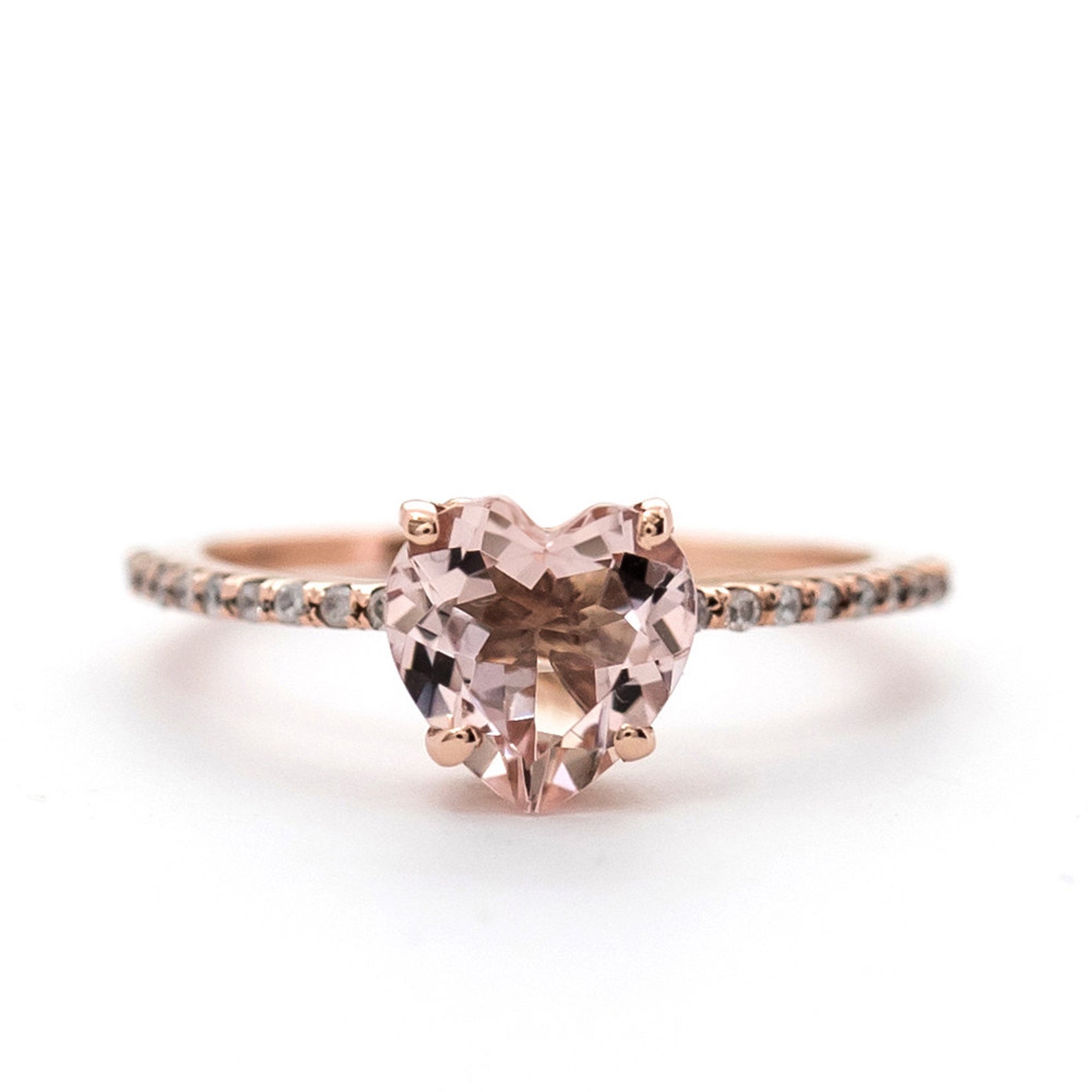 1.05 Cts. Heart Morganite Diamond Ring - Etsy