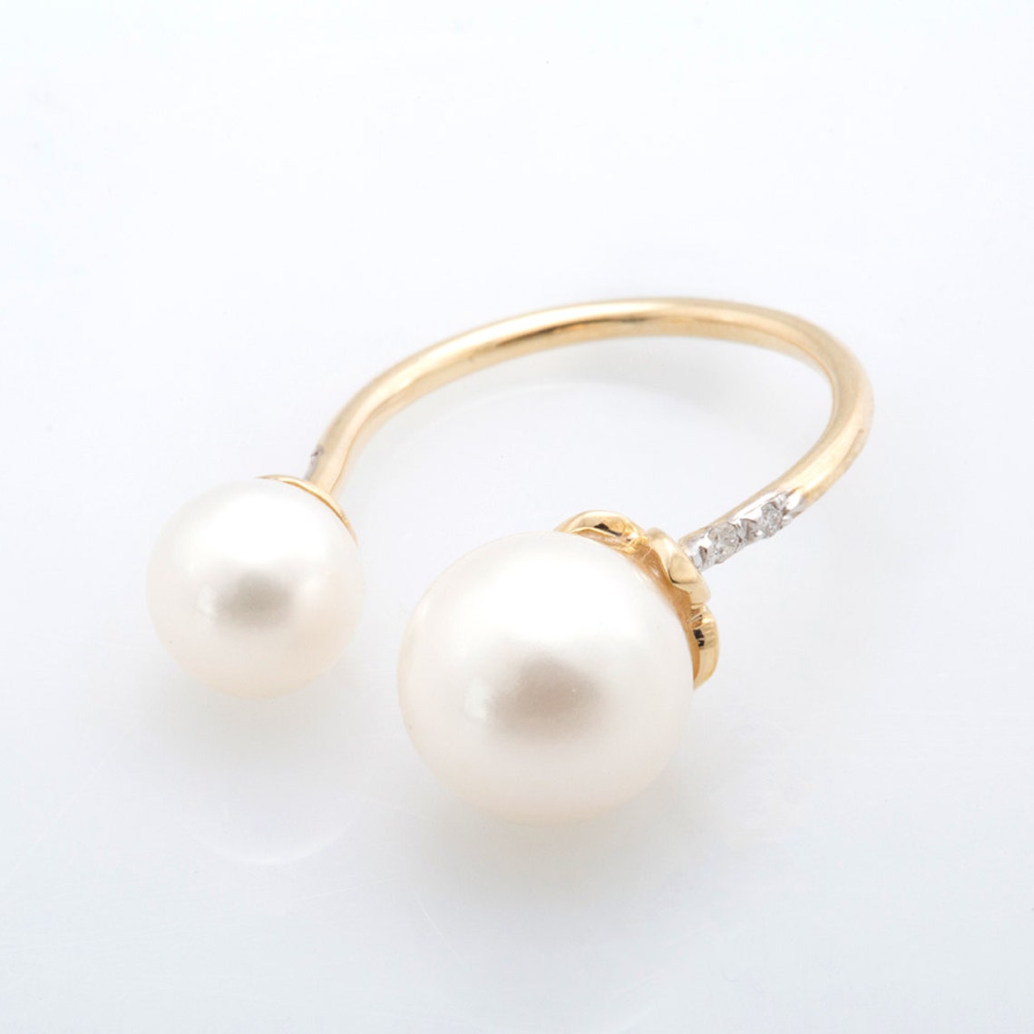 Fresh Water Pearl Ring With Diamonds Side Ring - Etsy