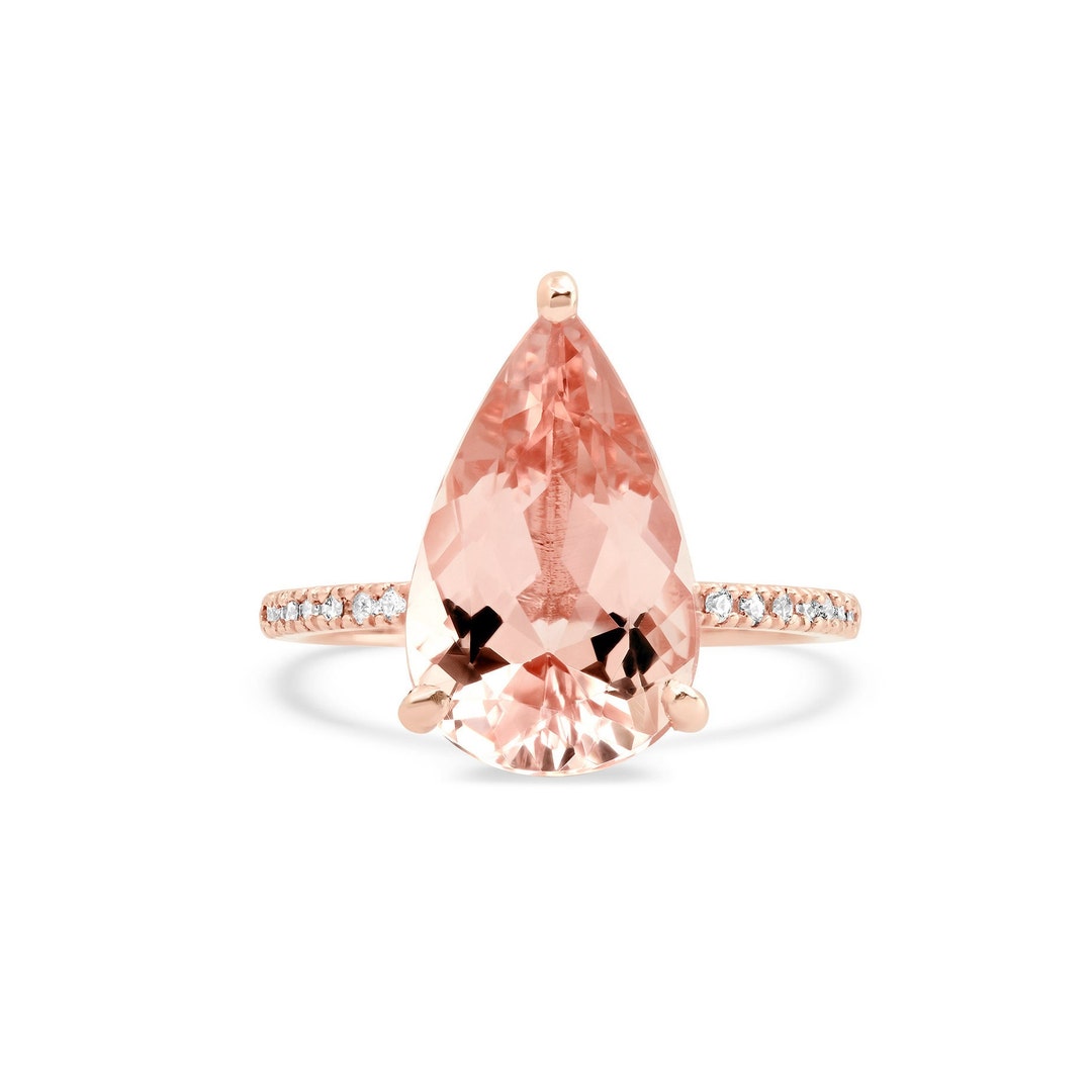 5 Ct. Pear Shape Morganite Ring With Diamond Pave Band / Rose Gold ...