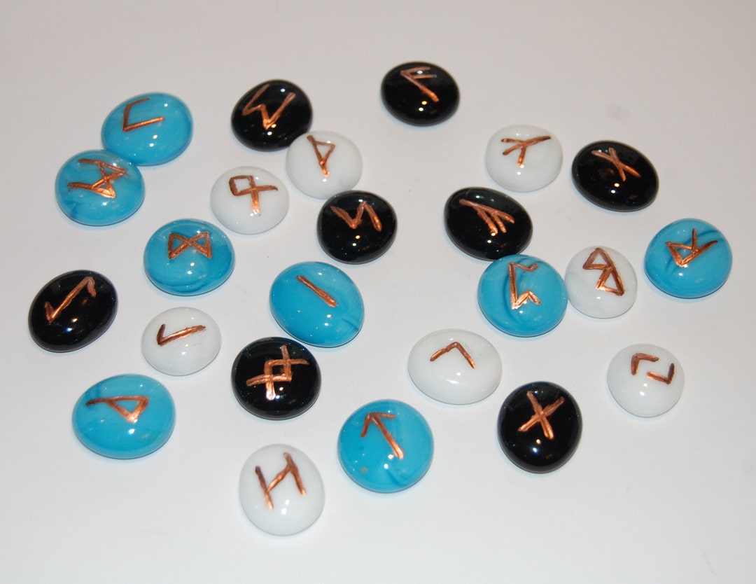 Opaque Variegated Handmade Glass Runes Black Aqua and - Etsy