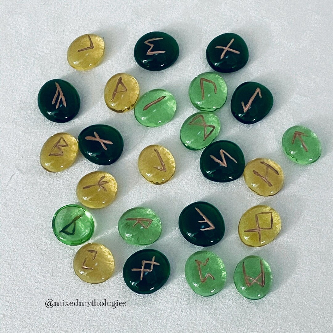 Green and Yellow Variegated Glass Runes – Heathen Elder Futhark - Etsy