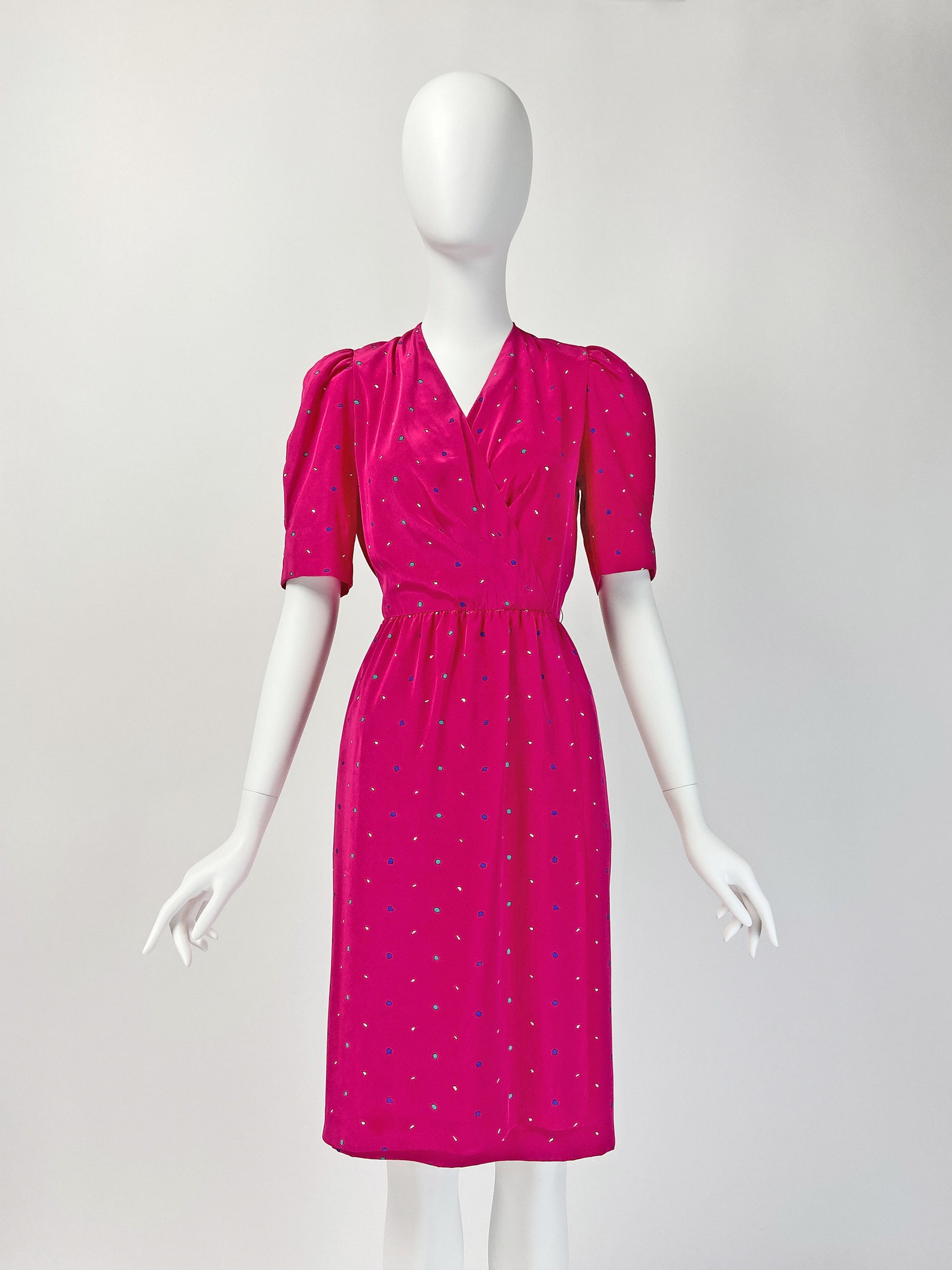 Vintage Secretary Dress 90s Dress Puffed Sleeve Dress Silky - Etsy