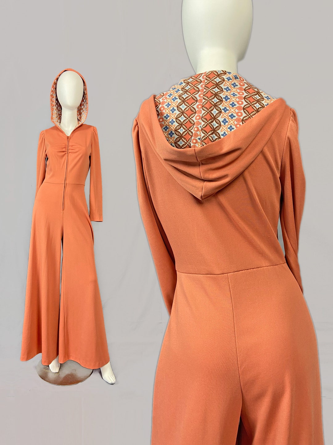 Vintage 70s Jumpsuit, Bell Bottom Jumpsuit, Hooded Jumpsuit, Festival ...