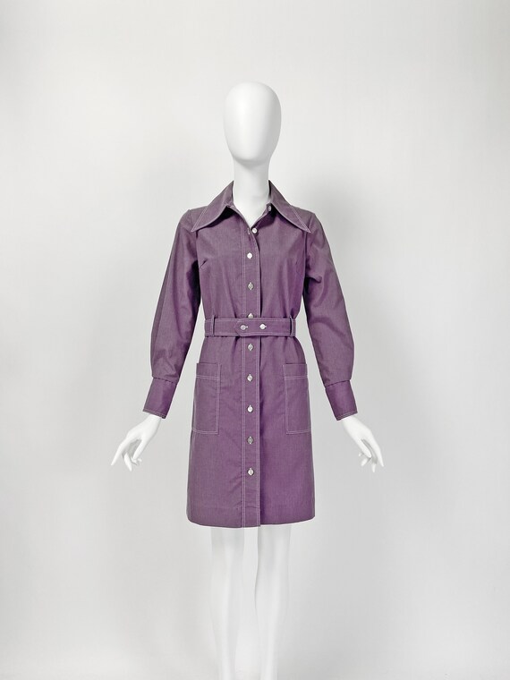 Vintage 60s Mod Shirt Dress with Dagger Collar, Cotto… - Gem