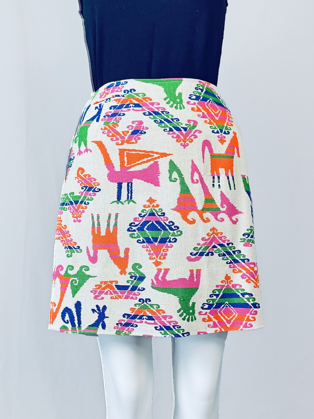 Vintage 60s Mini Skirt, Geometric Print Skirt, Tribal Print Skirt, Boho ...