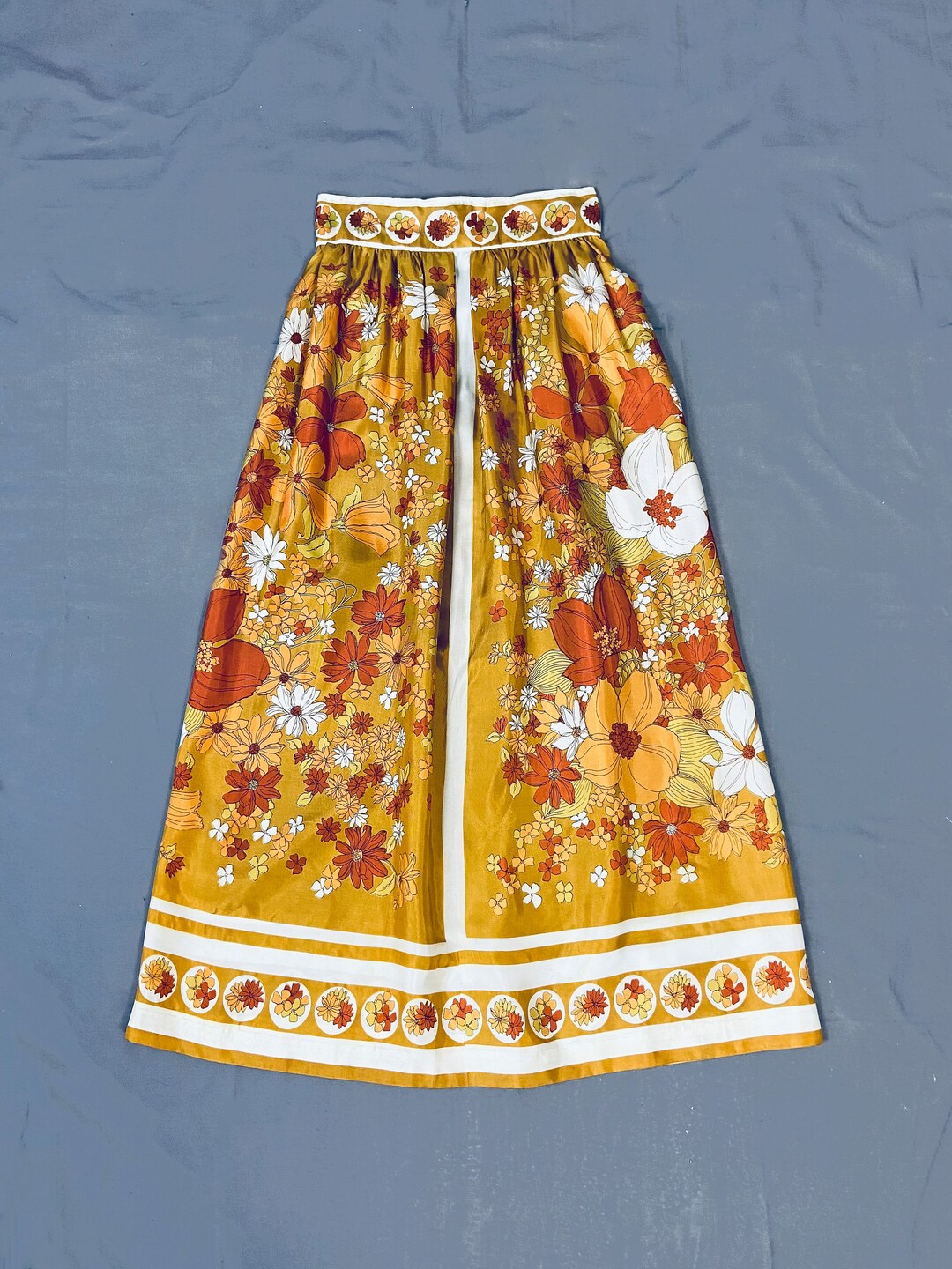 Vintage 70s Silk Maxi Skirt, 60s Flower Power Skirt, Spring Summer ...