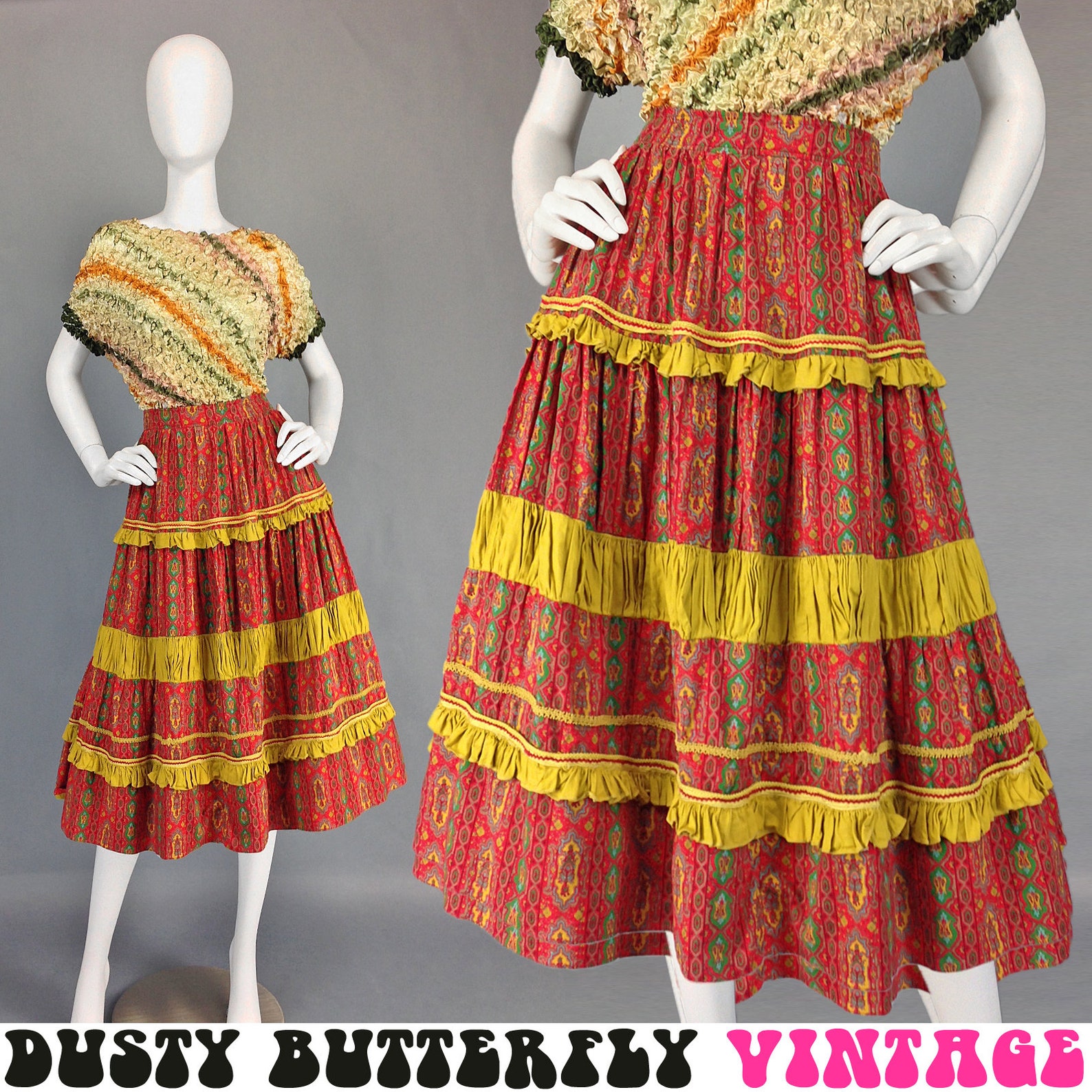 Vintage 50s Patio Skirt Mexican Fiesta Skirt Rockabilly - Etsy