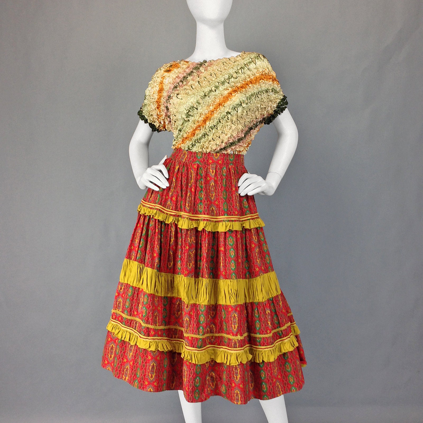 Vintage 50s Patio Skirt Mexican Fiesta Skirt Rockabilly | Etsy