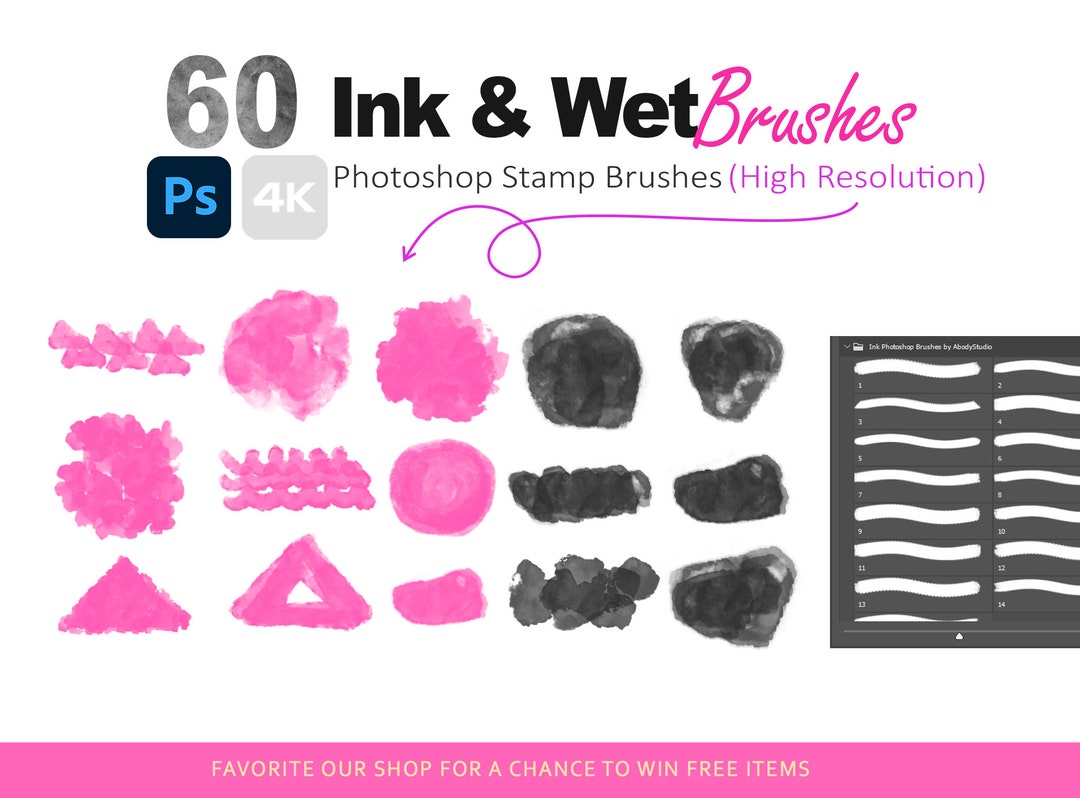 60 Ink & Wet Brushes Set for Photoshop - Etsy