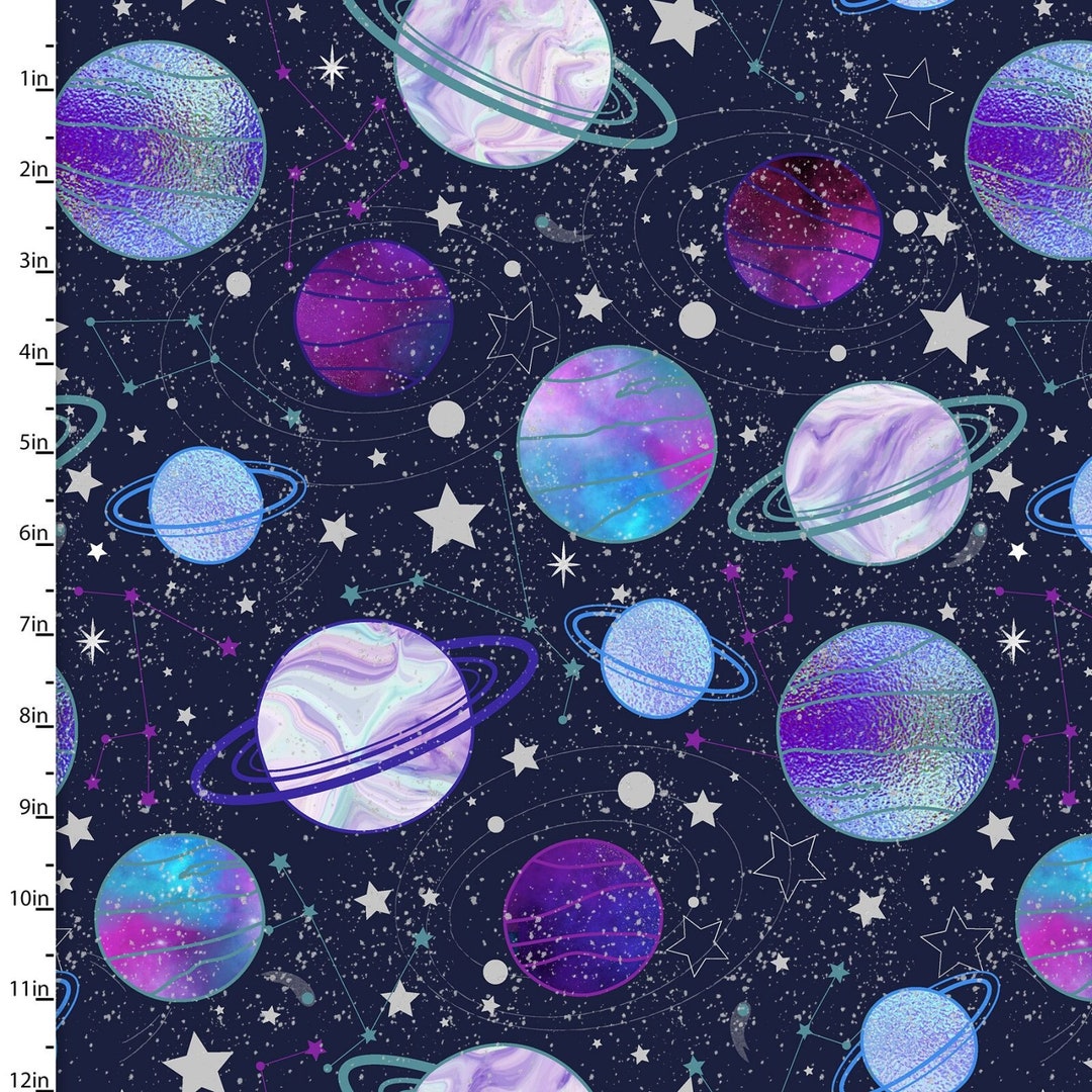 Starlight Stars and Planets With Glitter 3 Wishes 44" Wide 100% Cotton ...